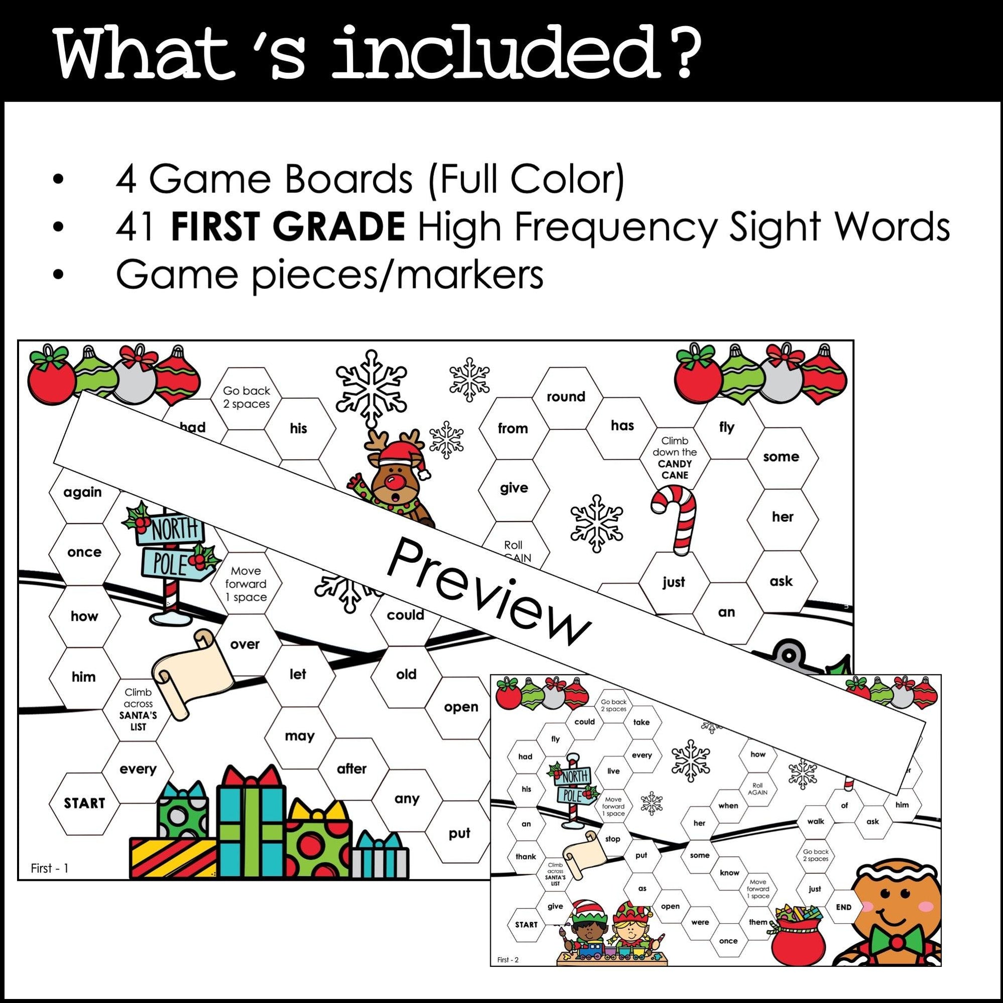 FIRST GRADE Sight Word Board Games for CHRISTMAS - Dolch – Hot ...
