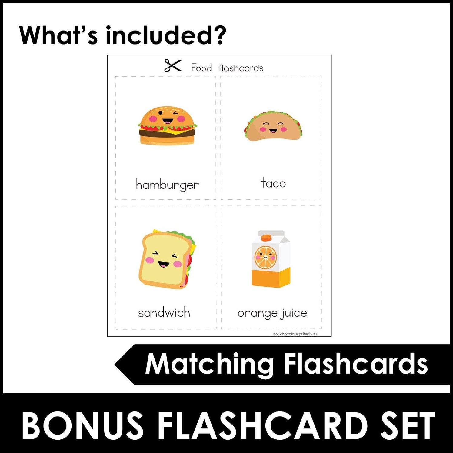 Food and Drink Vocabulary Bingo Game + Flashcards – Hot Chocolate ...