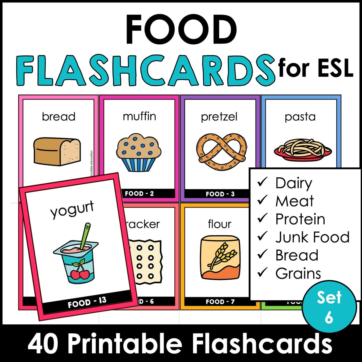 Food Group Vocabulary Flashcards - Meat, Dairy, Protein – Hot Chocolate ...