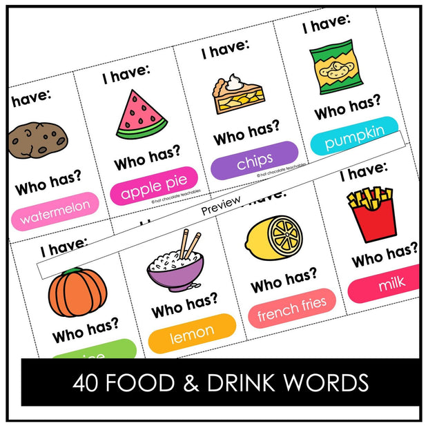 Food Vocabulary Card Game: I have/Who has?