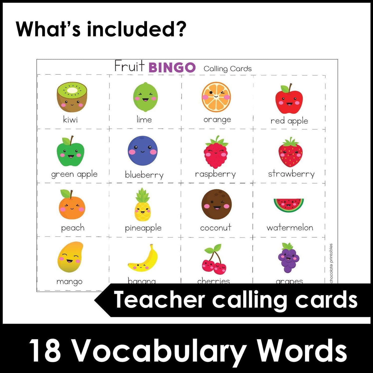 Fruit Vocabulary Bingo Game + Flashcards – Hot Chocolate Teachables
