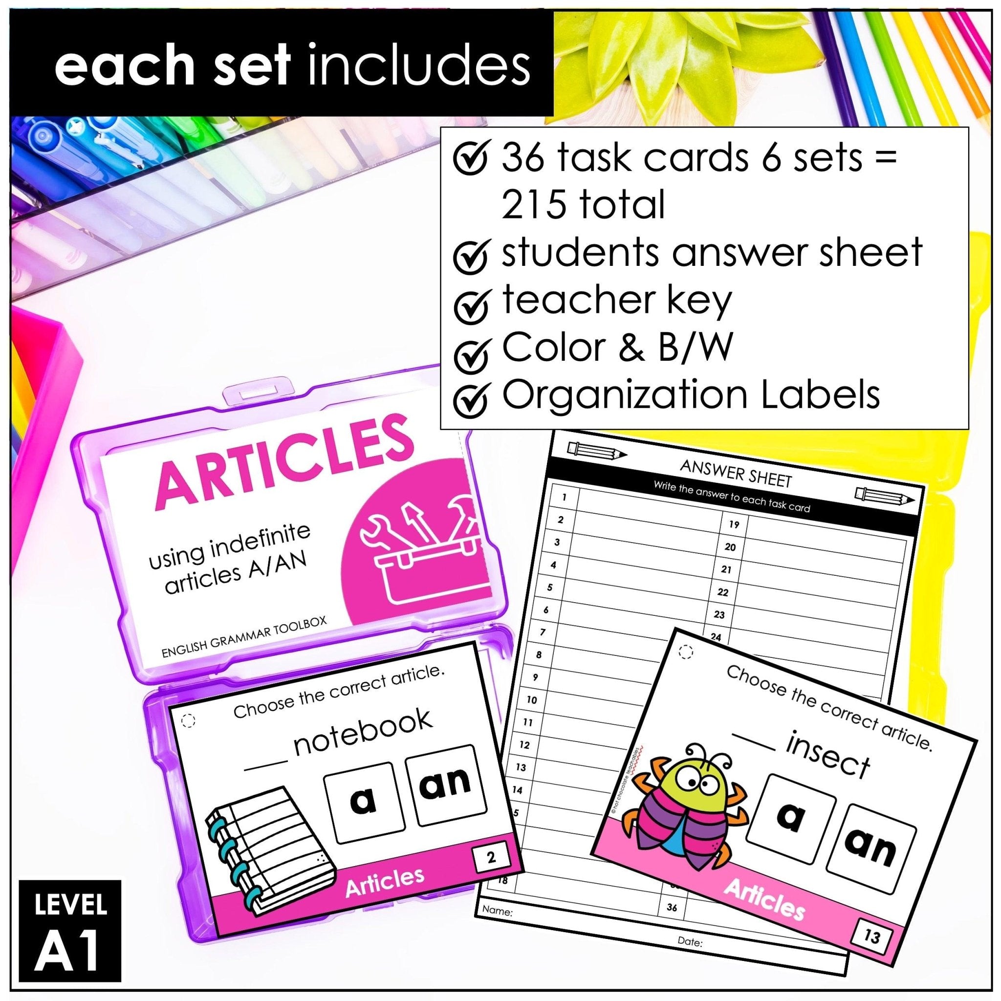 Grammar Task Card Bundle - ESL Beginner Concepts – Hot Chocolate Teachables