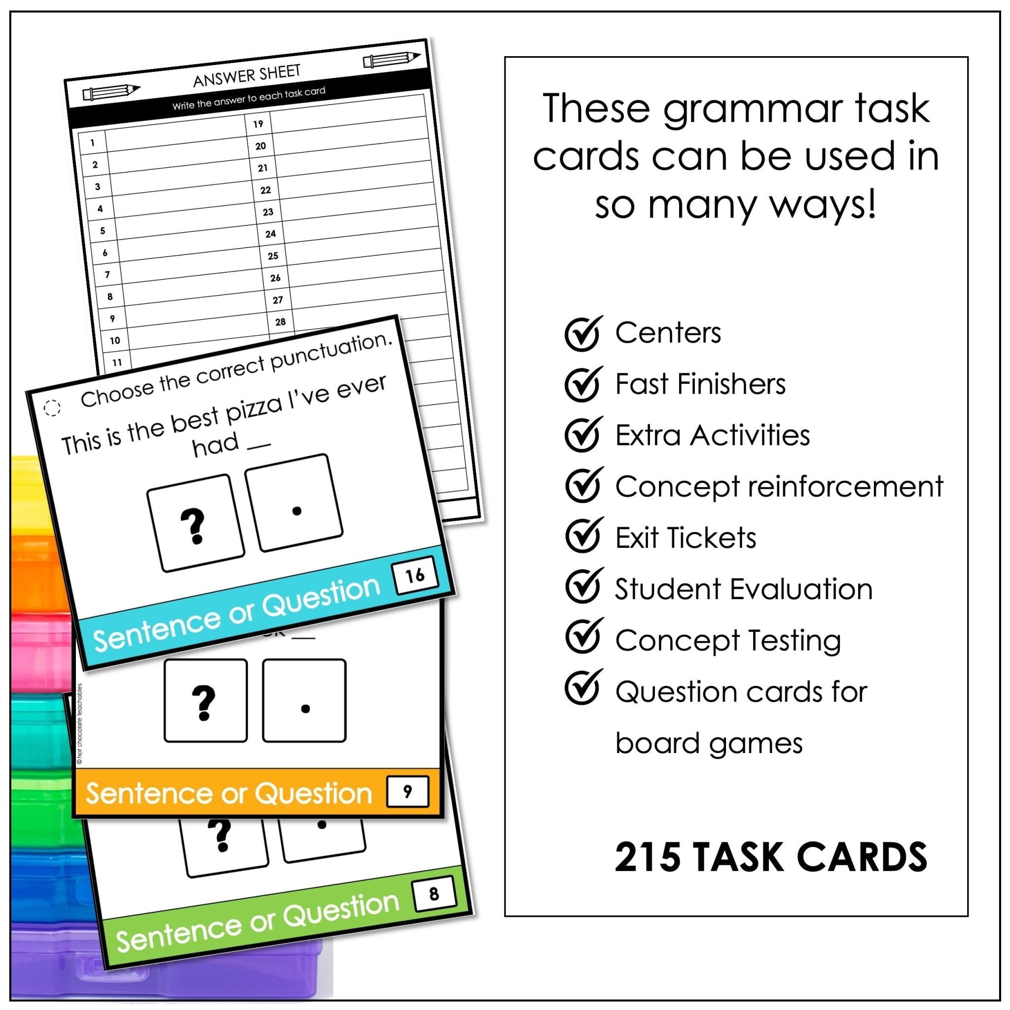 Grammar Task Card Bundle - ESL Beginner Concepts – Hot Chocolate Teachables