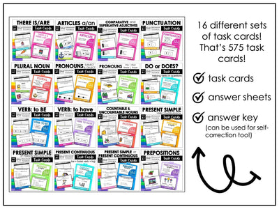 Grammar Task Cards Bundle - Parts of Speech, Verbs, Nouns – Hot ...