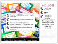 Grammar Task Cards Bundle - Parts of Speech, Verbs, Nouns