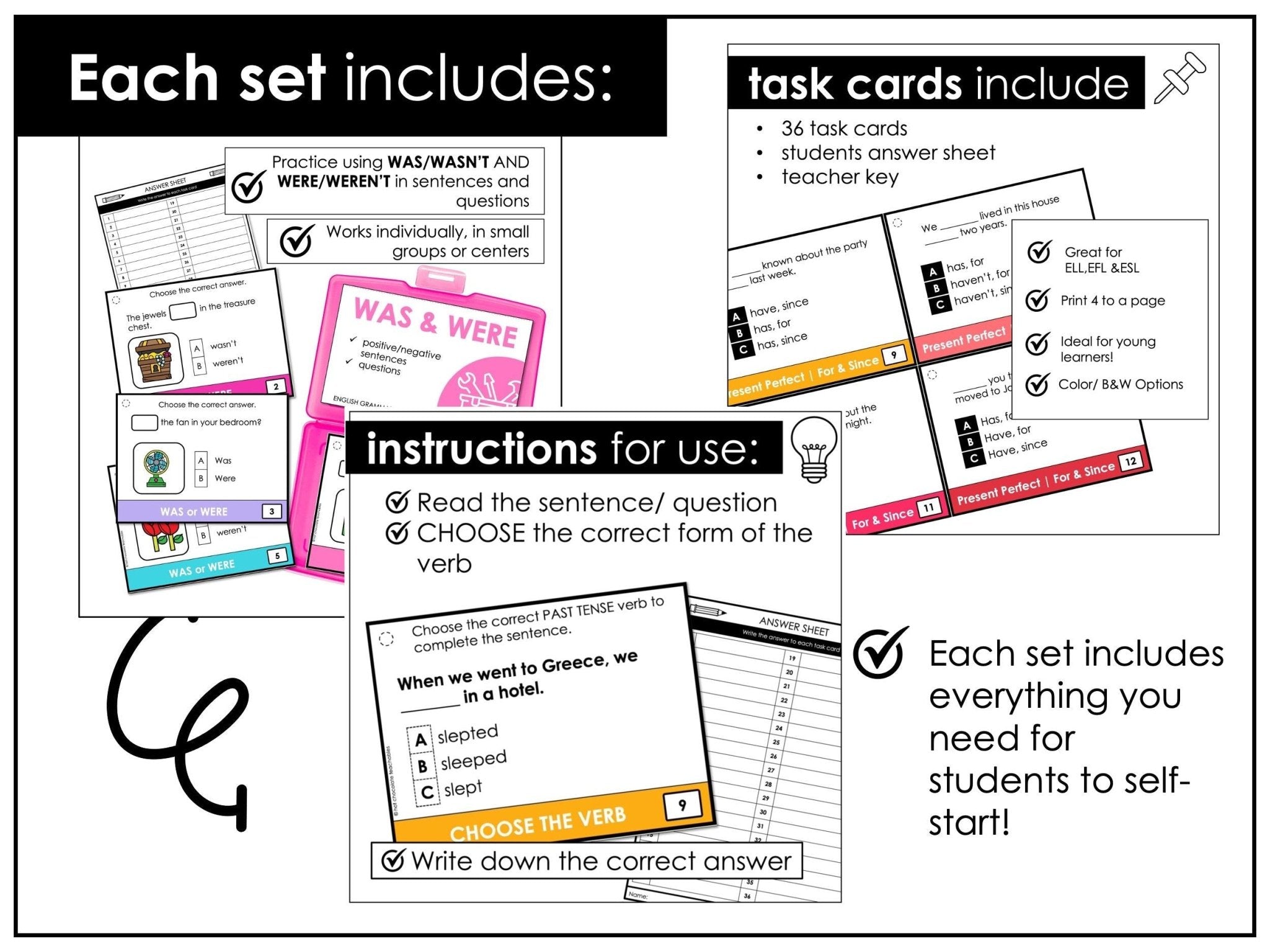 Grammar Task Card Bundle - Questions, Verb Tenses: ESL A2/B1 – Hot ...