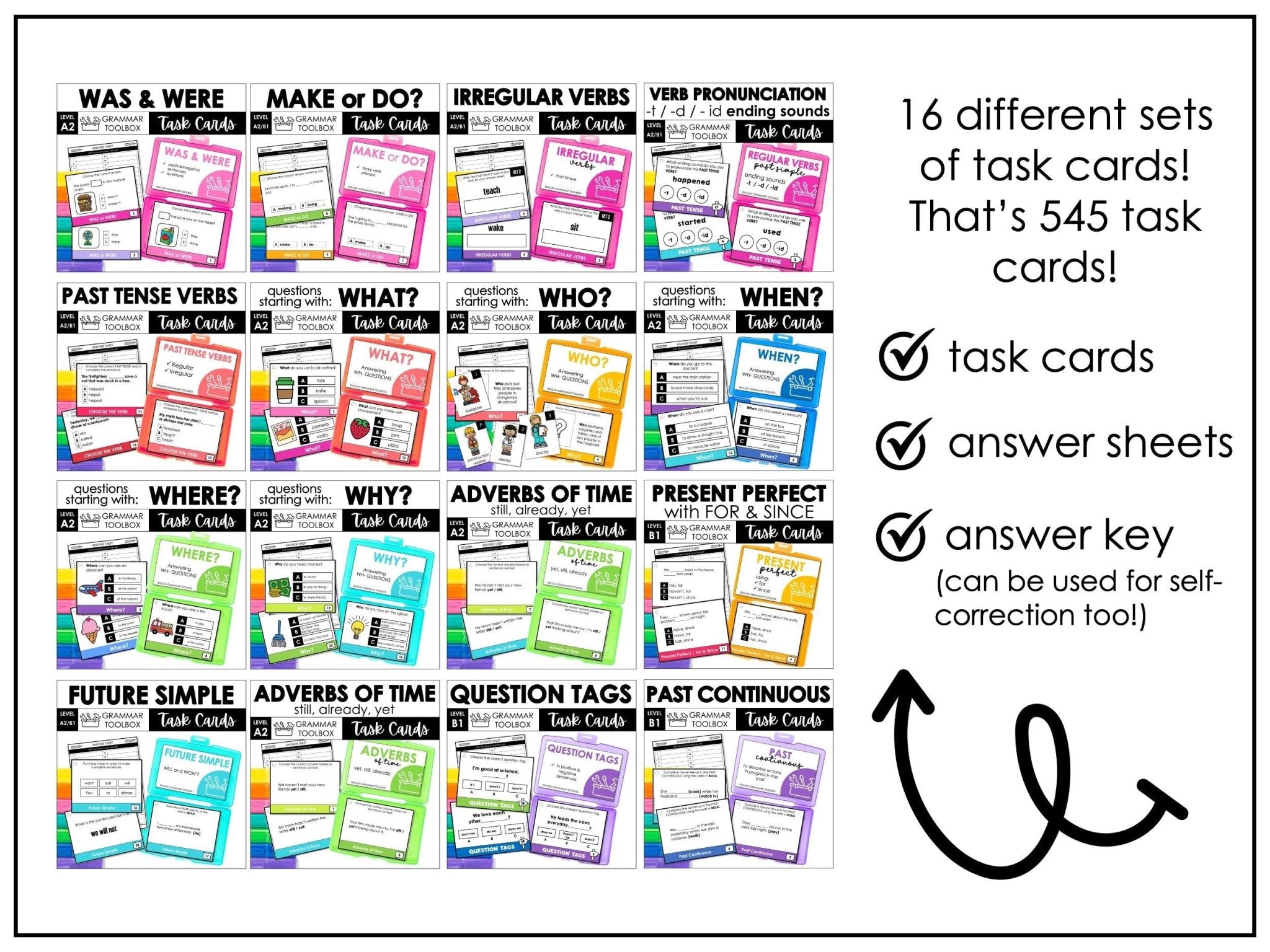Grammar Task Card Bundle - Questions, Verb Tenses: ESL A2/B1 – Hot ...