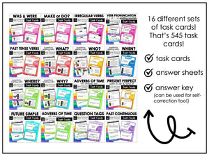 Grammar Task Card Bundle - Questions, Verb Tenses: ESL A2/B1 – Hot ...