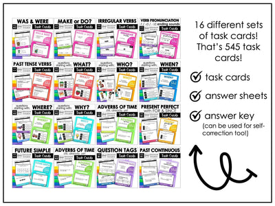Grammar Task Card Bundle - Questions, Verb Tenses: ESL A2/B1 – Hot ...