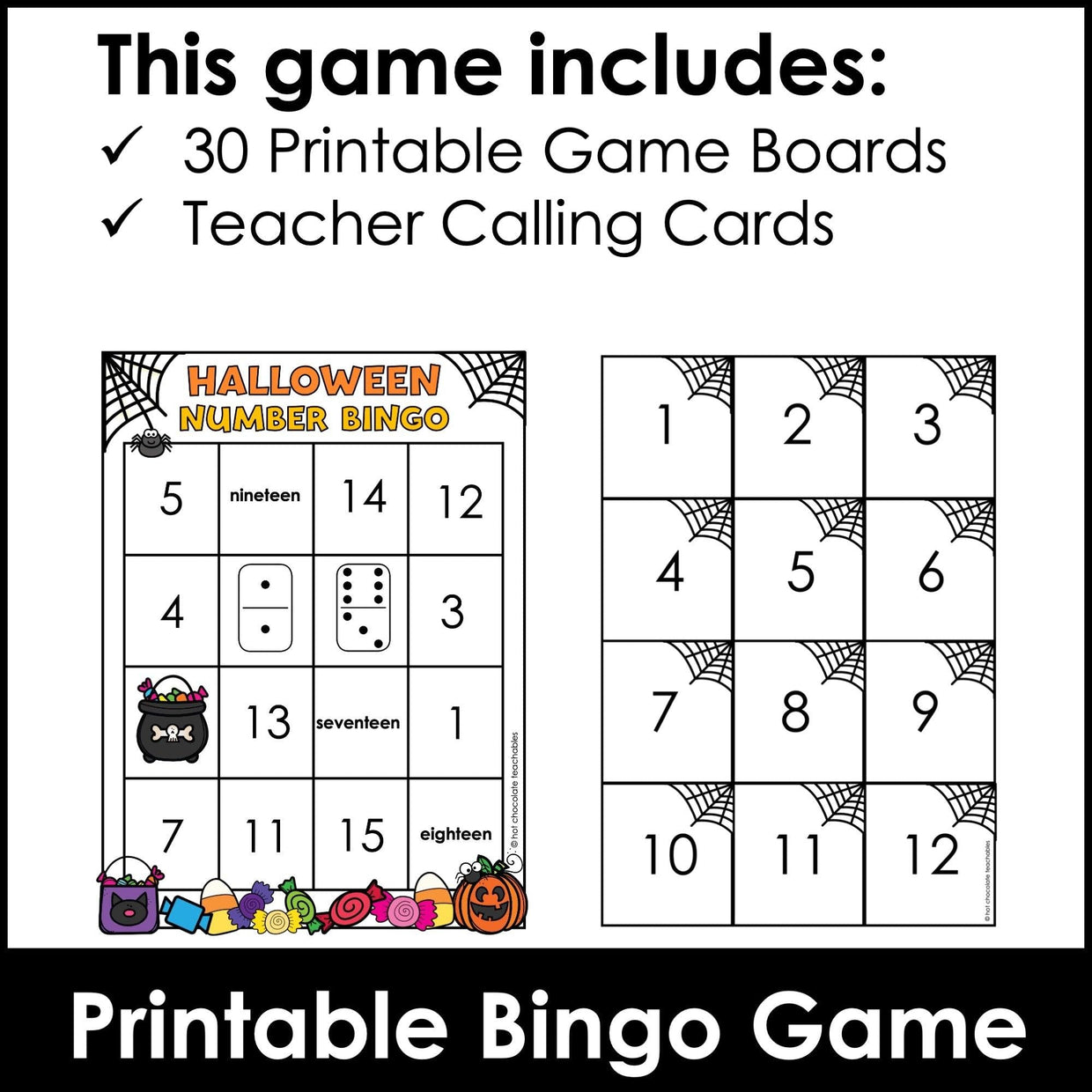 Halloween Bingo Game : Numbers 1 to 20