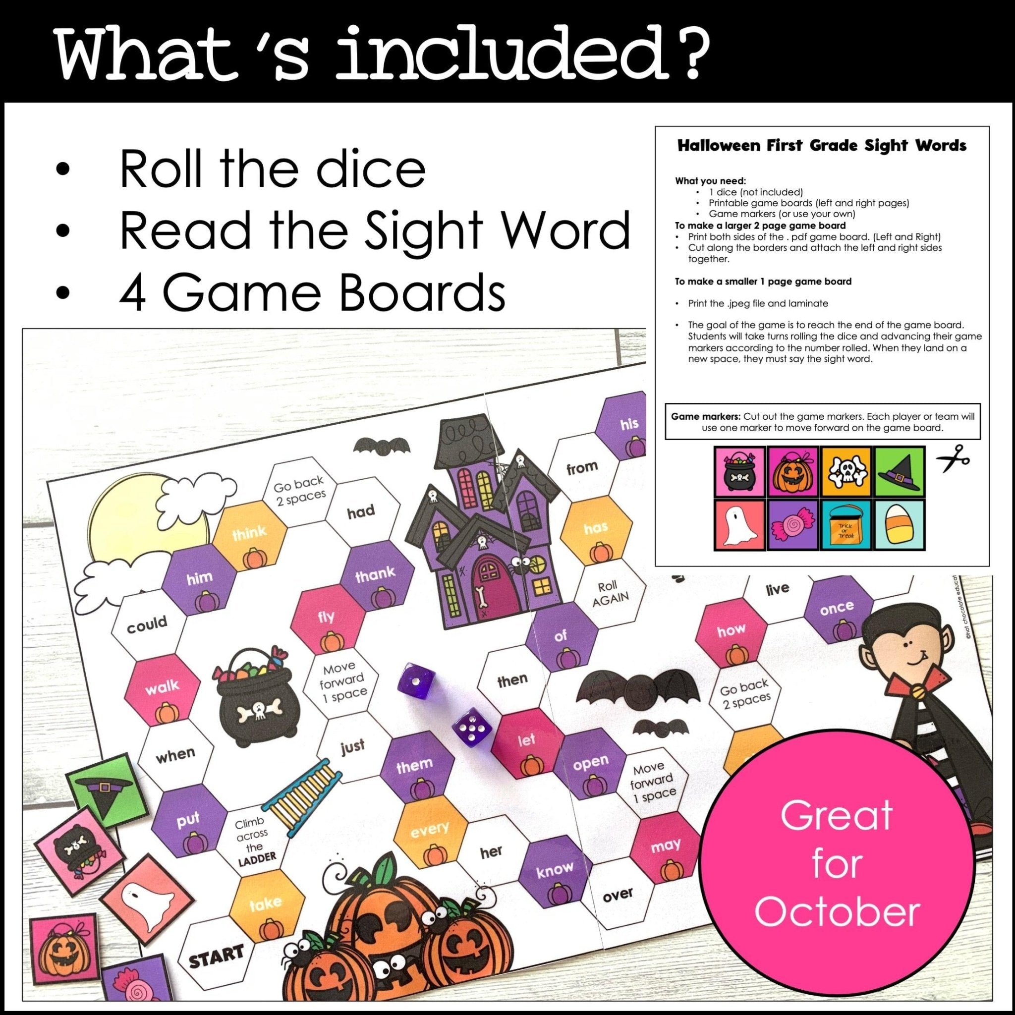 Halloween 1st Grade Sight Word Game: Dolch List Roll & Read – Hot ...