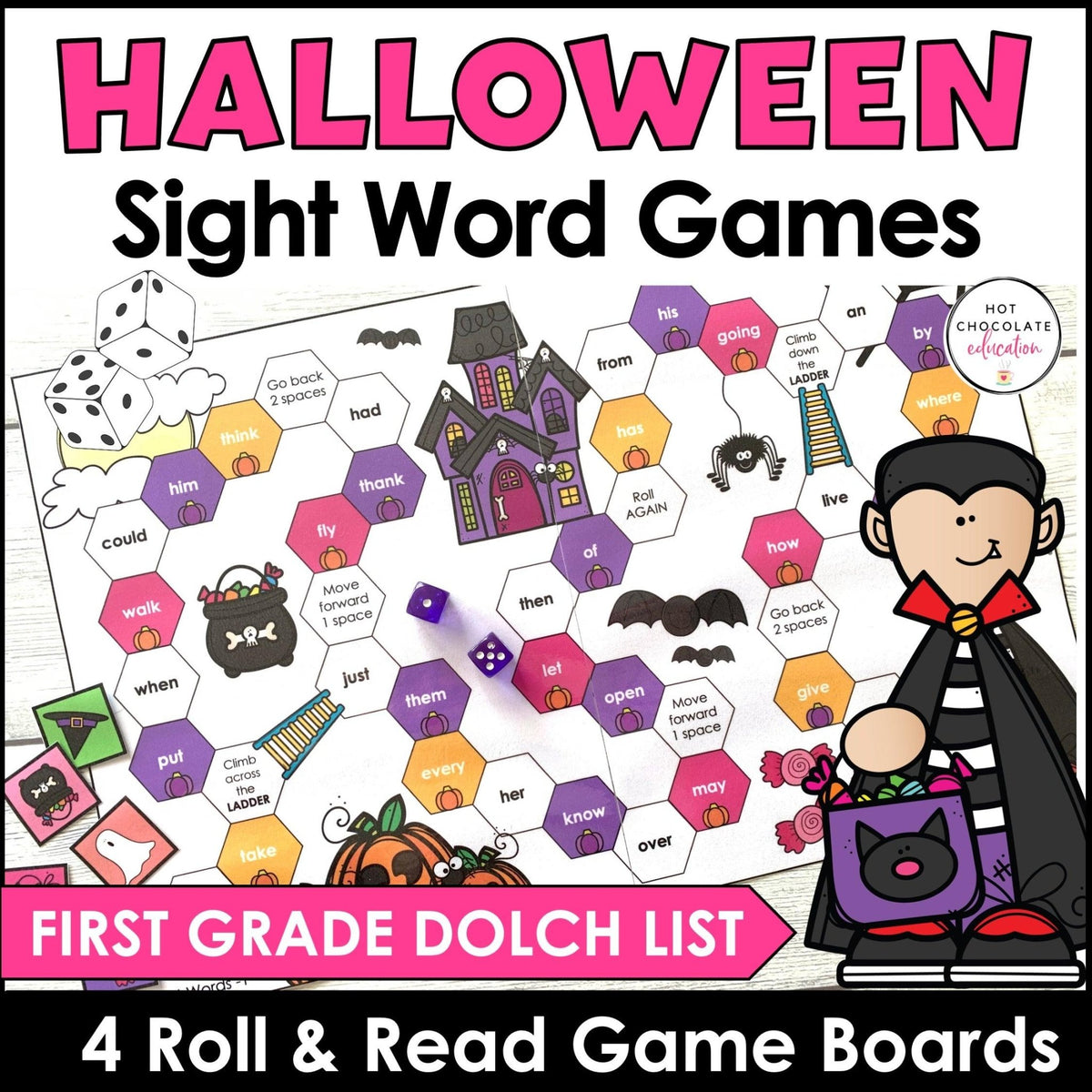 Halloween 1st Grade Sight Word Game: Dolch List Roll & Read – Hot ...
