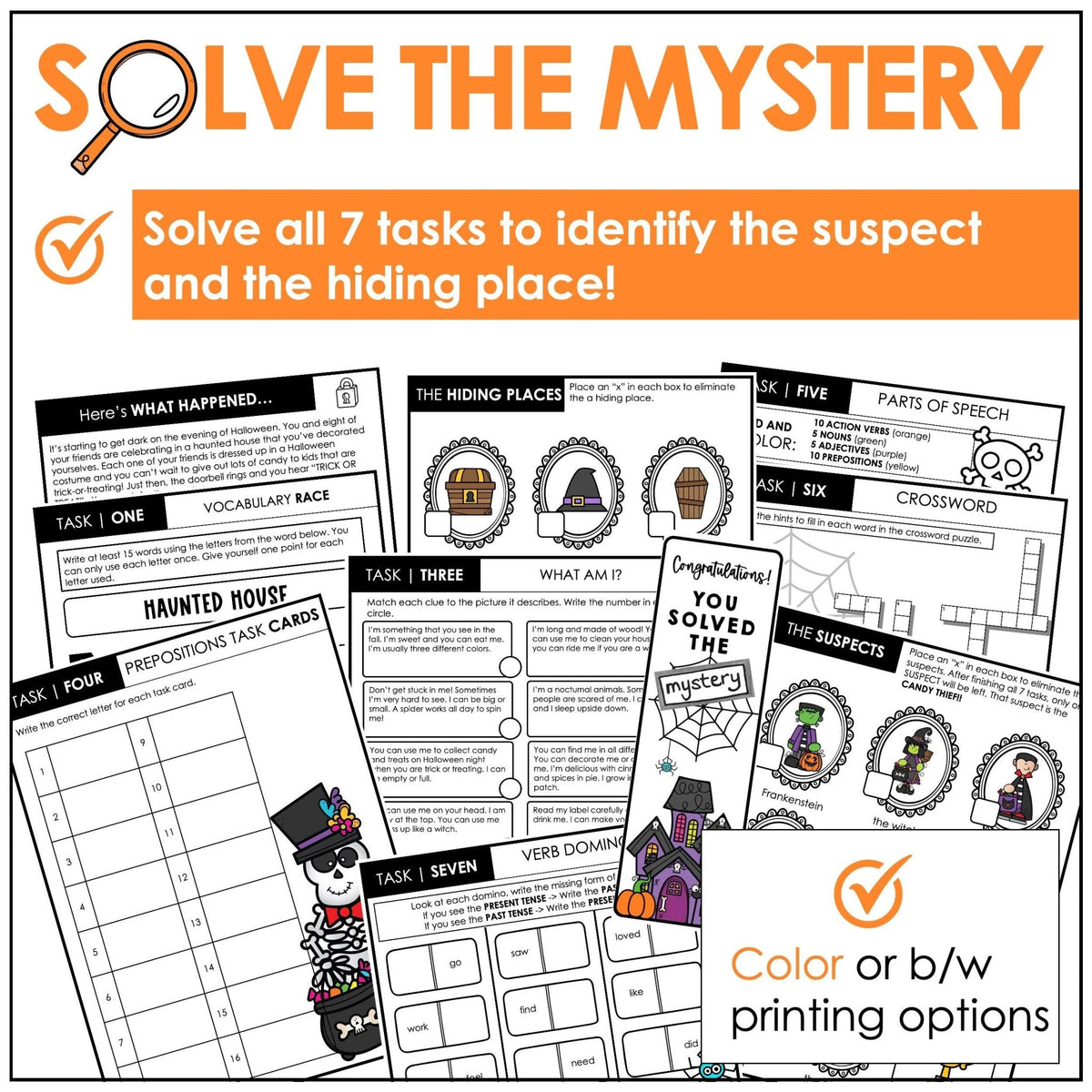 Halloween Vocabulary Escape Room Solve the Mystery Activity