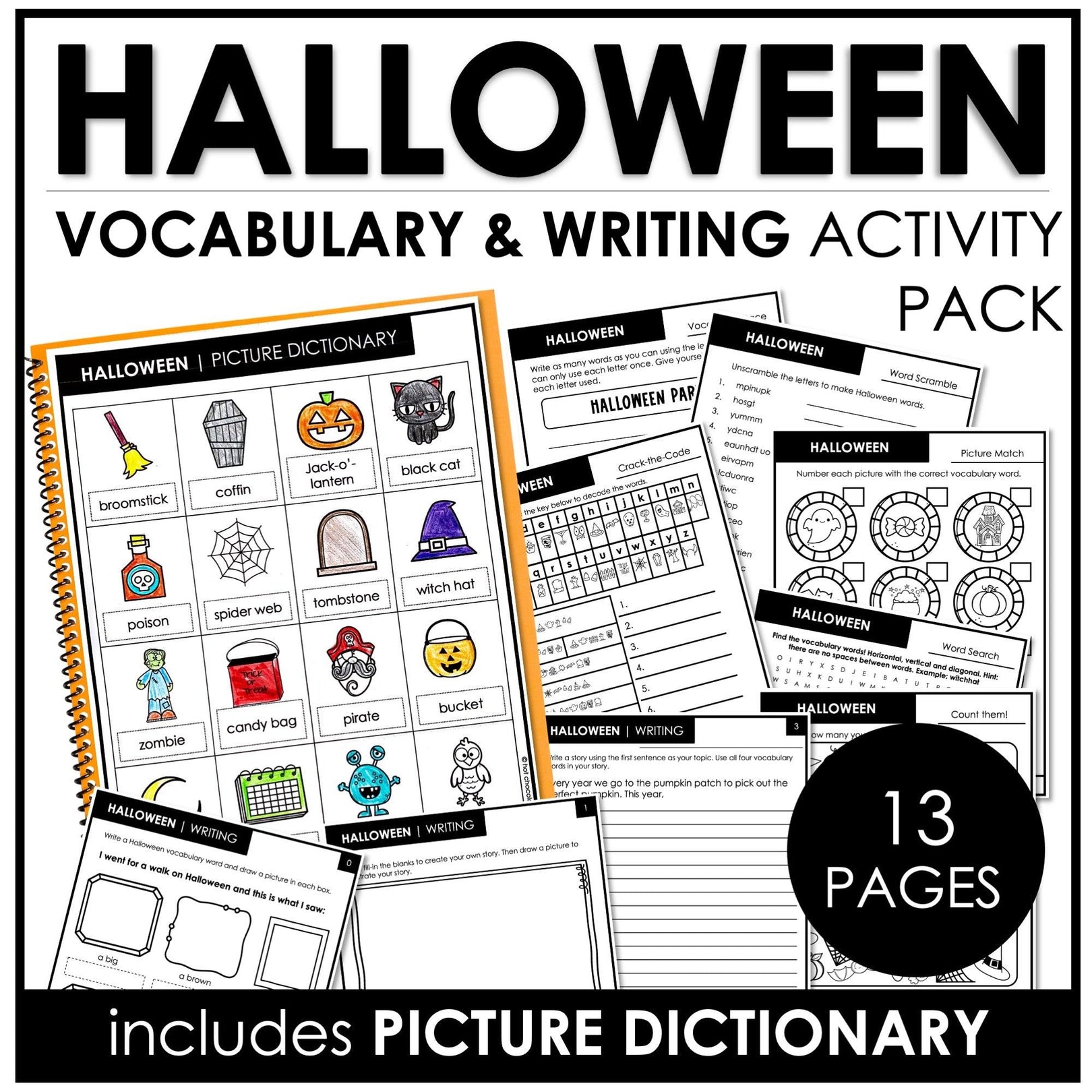 Halloween Vocabulary Worksheet Pack for English Learners