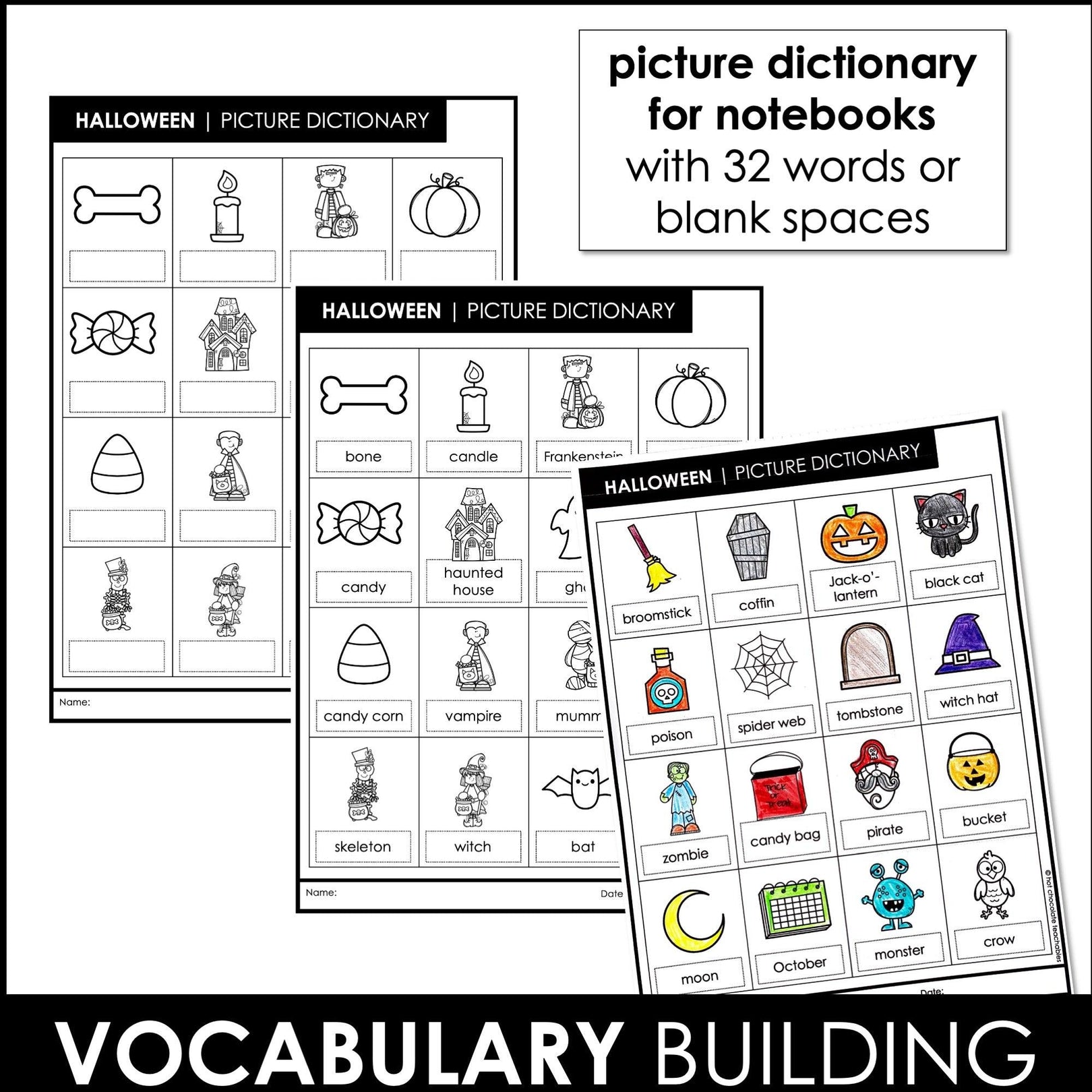 Halloween Vocabulary Worksheet Pack for English Learners