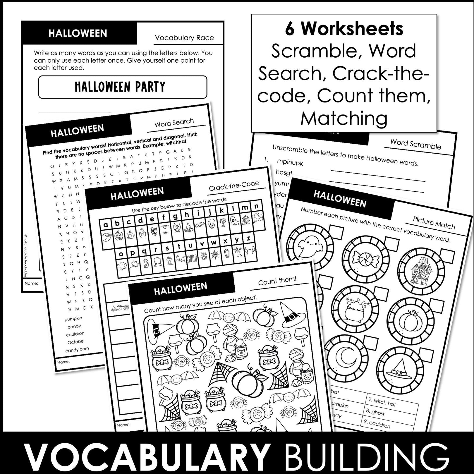 Halloween Vocabulary Worksheet Pack for English Learners