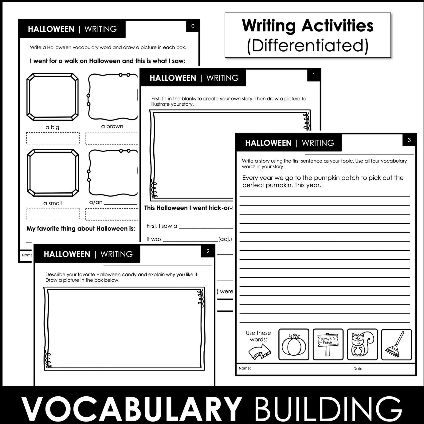 Halloween Vocabulary Worksheet Pack for English Learners