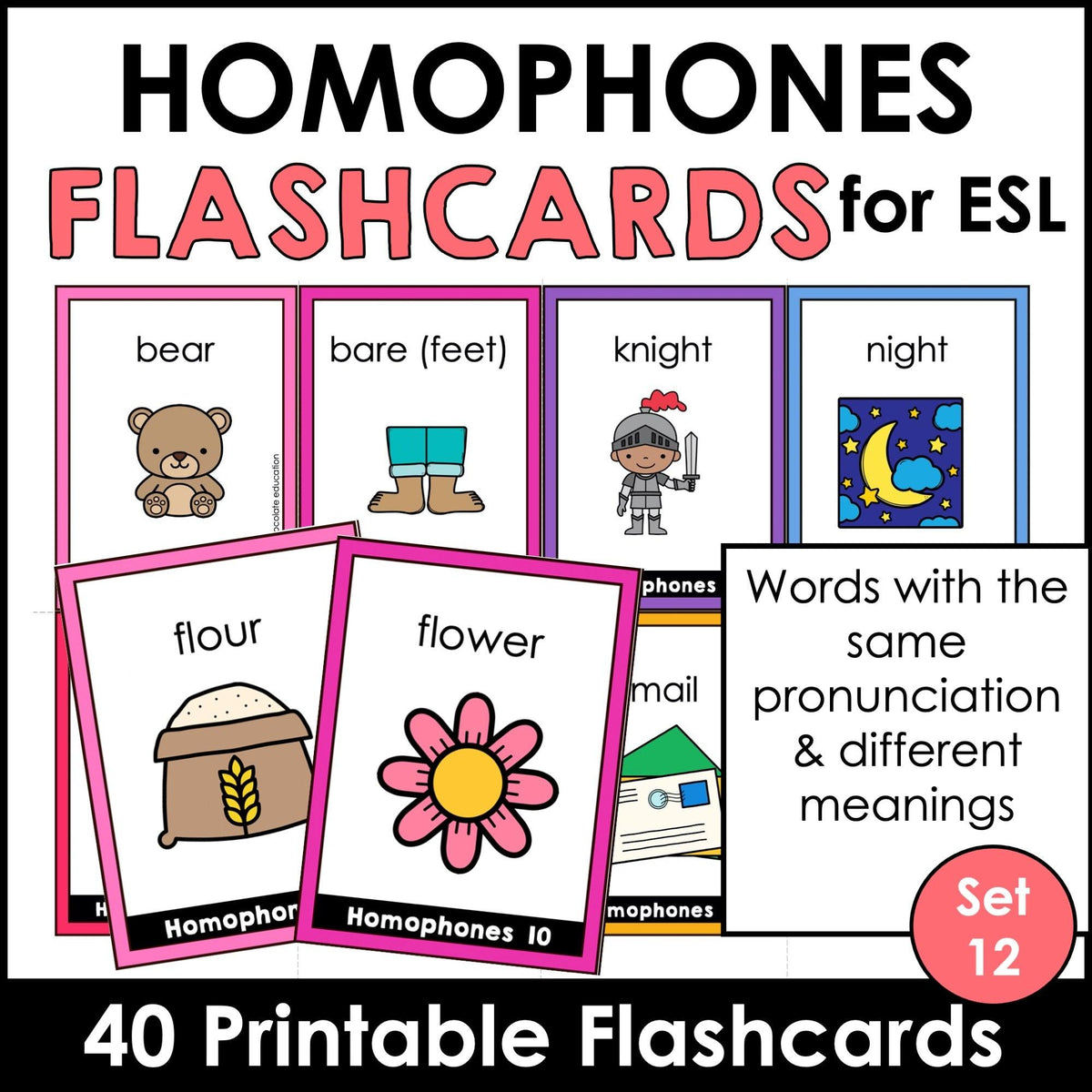 Homophone Identification Flashcards : ESL Vocabulary Cards – Hot ...
