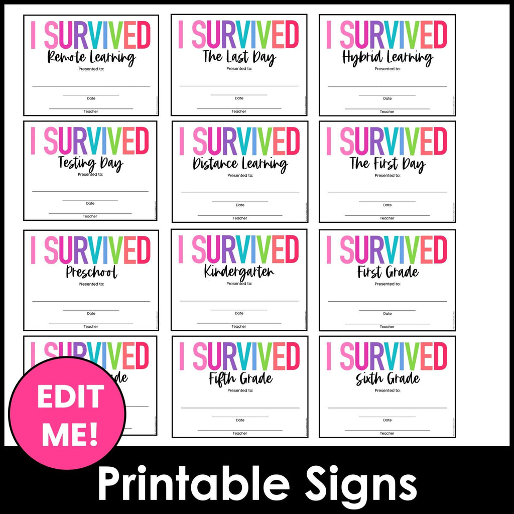 I SURVIVED -Editable End of the School Year Certificates – Hot ...
