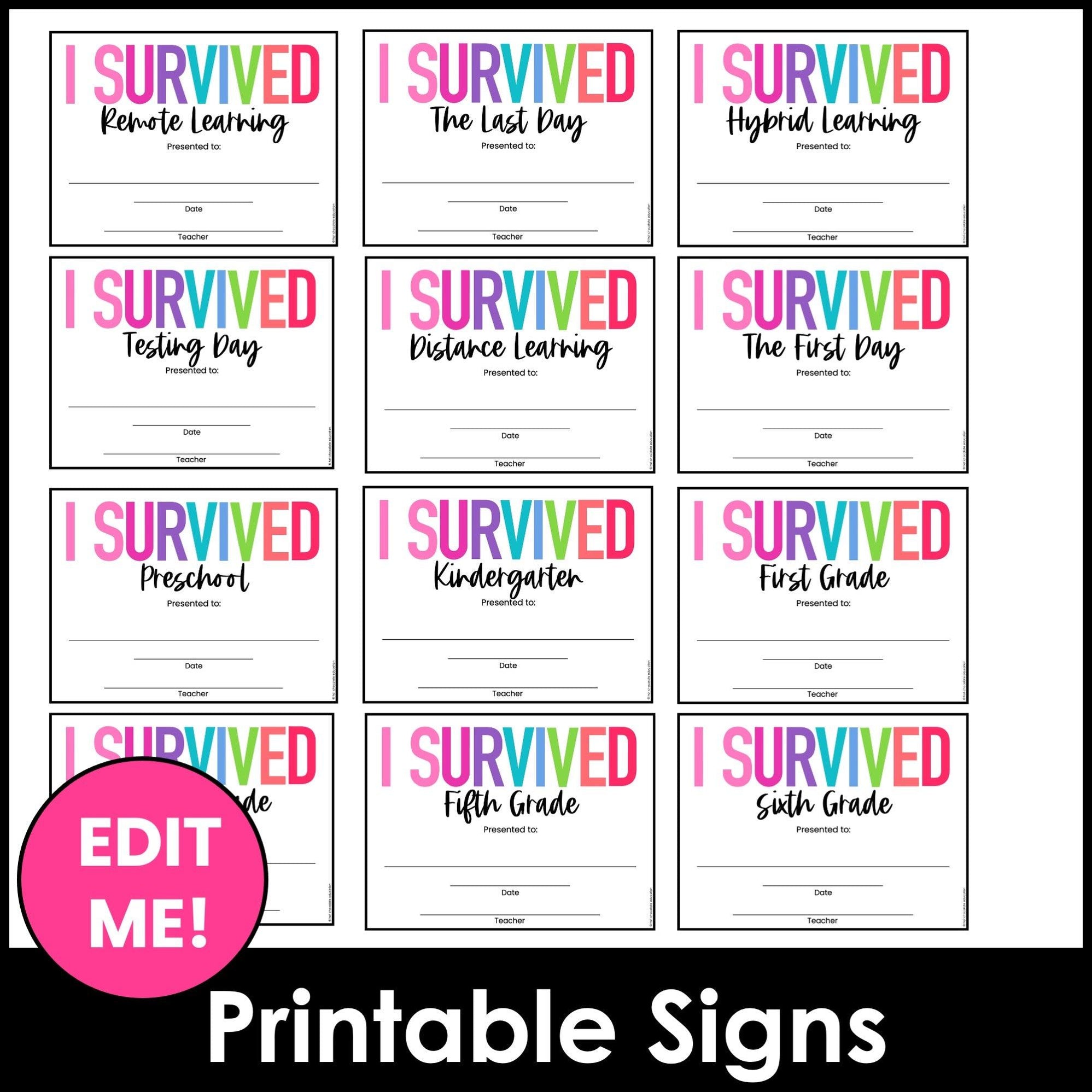 I SURVIVED -Editable End of the School Year Certificates – Hot ...