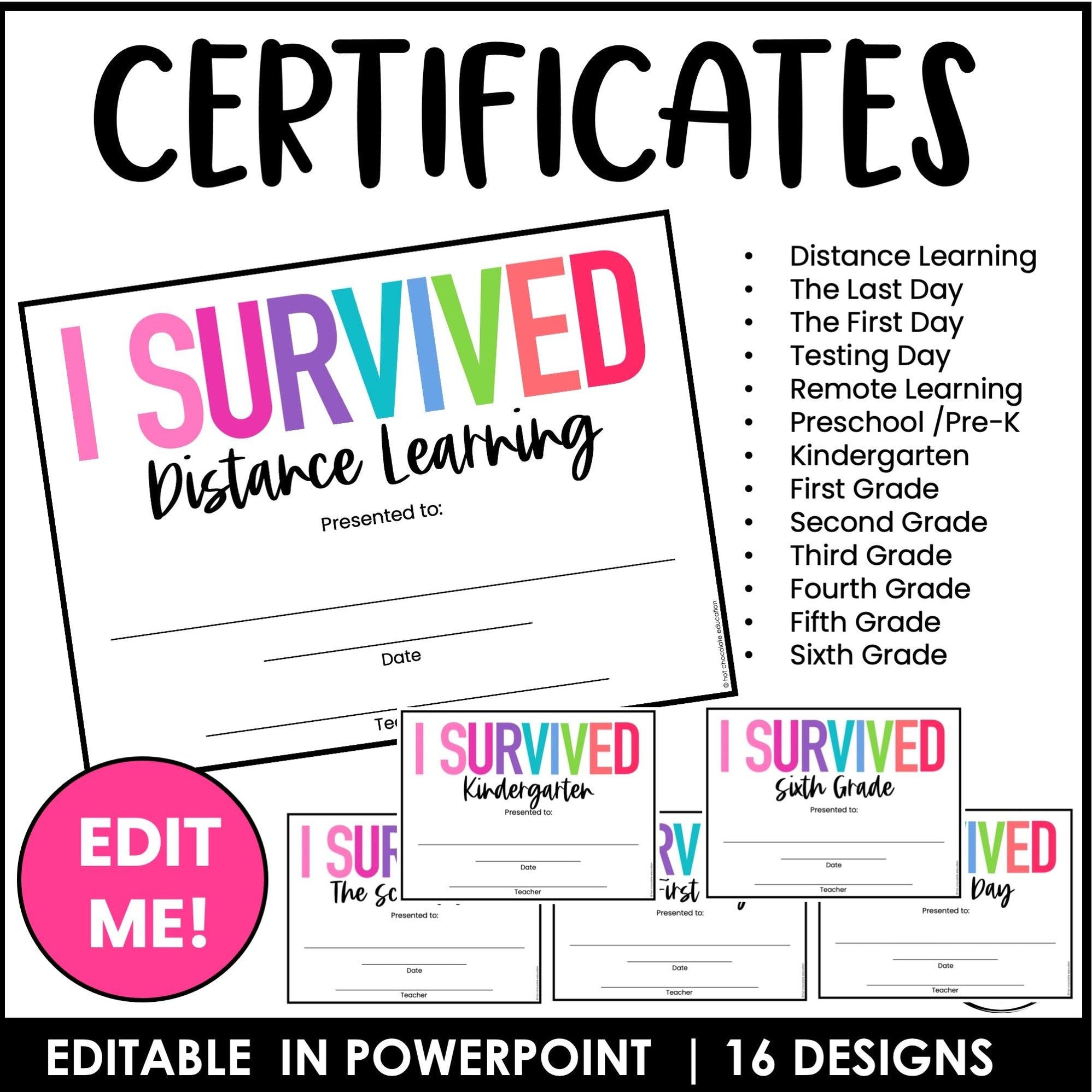 I SURVIVED -Editable End of the School Year Certificates – Hot ...