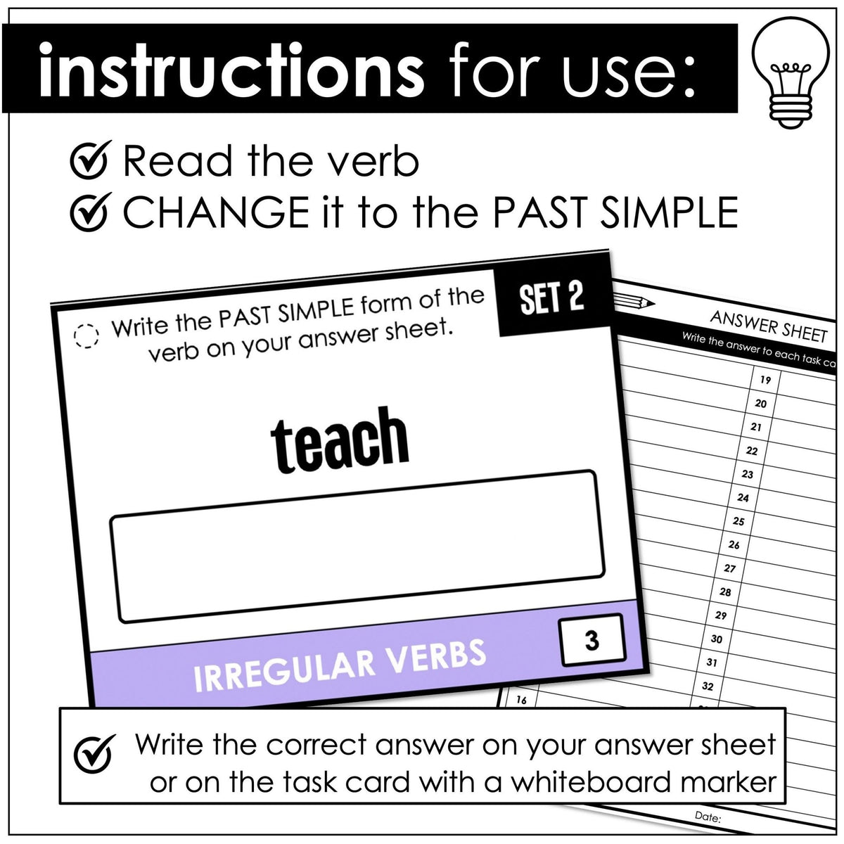 Irregular Verb Task Cards | Present to Past Simple