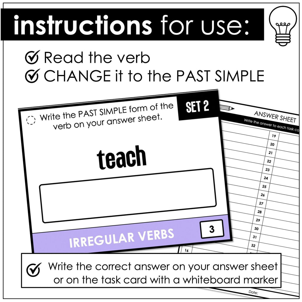 Irregular Verb Task Cards | Present to Past Simple – Hot Chocolate ...
