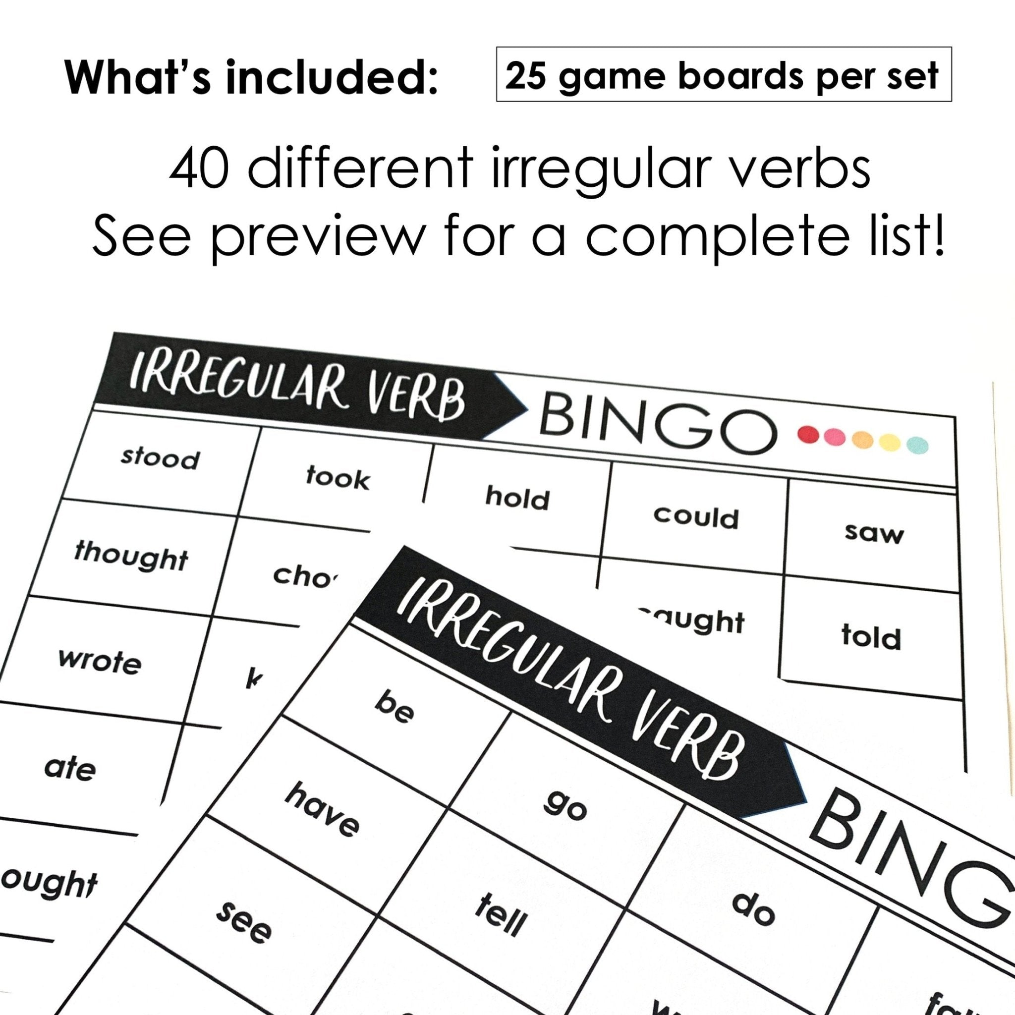 Irregular Verb BINGO Game: Past Simple – Hot Chocolate Teachables