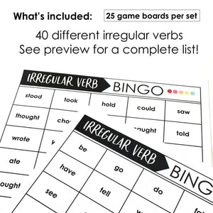 Irregular Verb BINGO Game: Past Simple – Hot Chocolate Teachables
