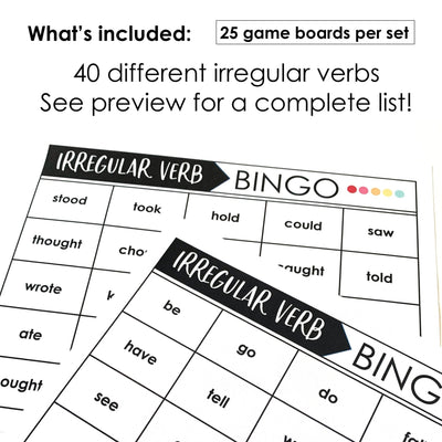 Irregular Verb BINGO Game: Past Simple – Hot Chocolate Teachables