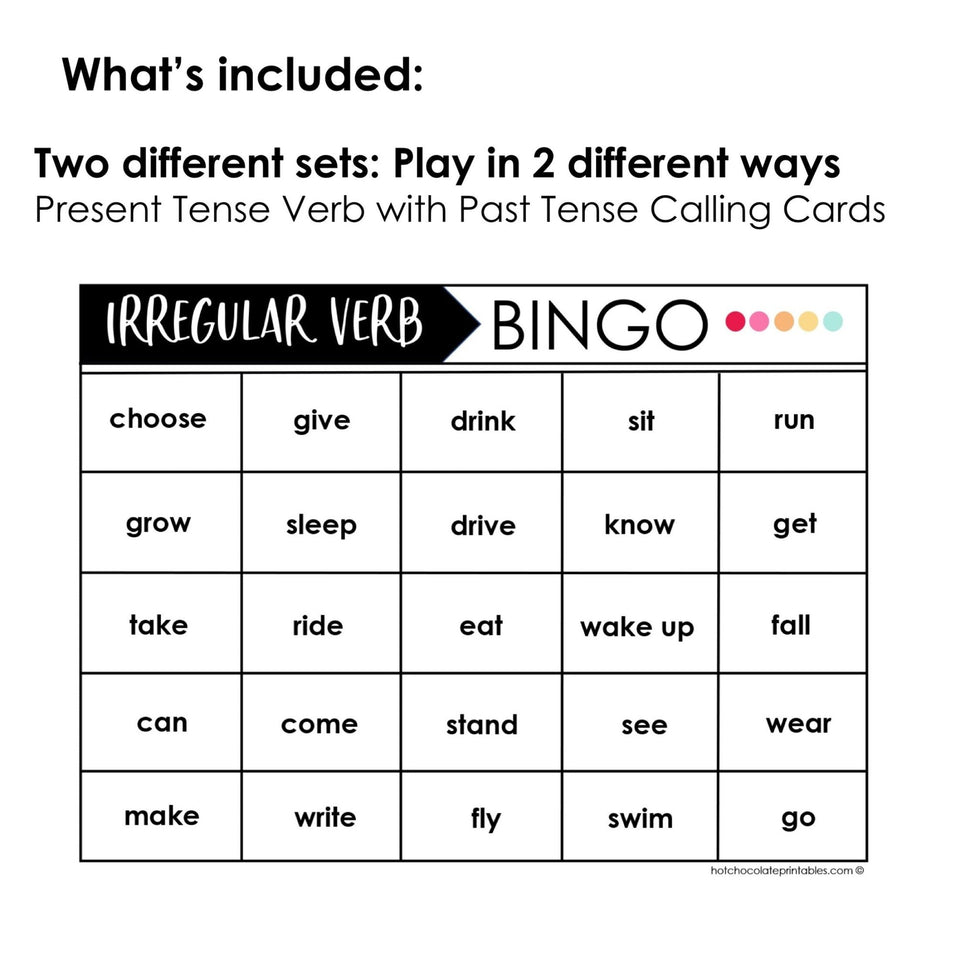 Irregular Verb BINGO Game: Past Simple