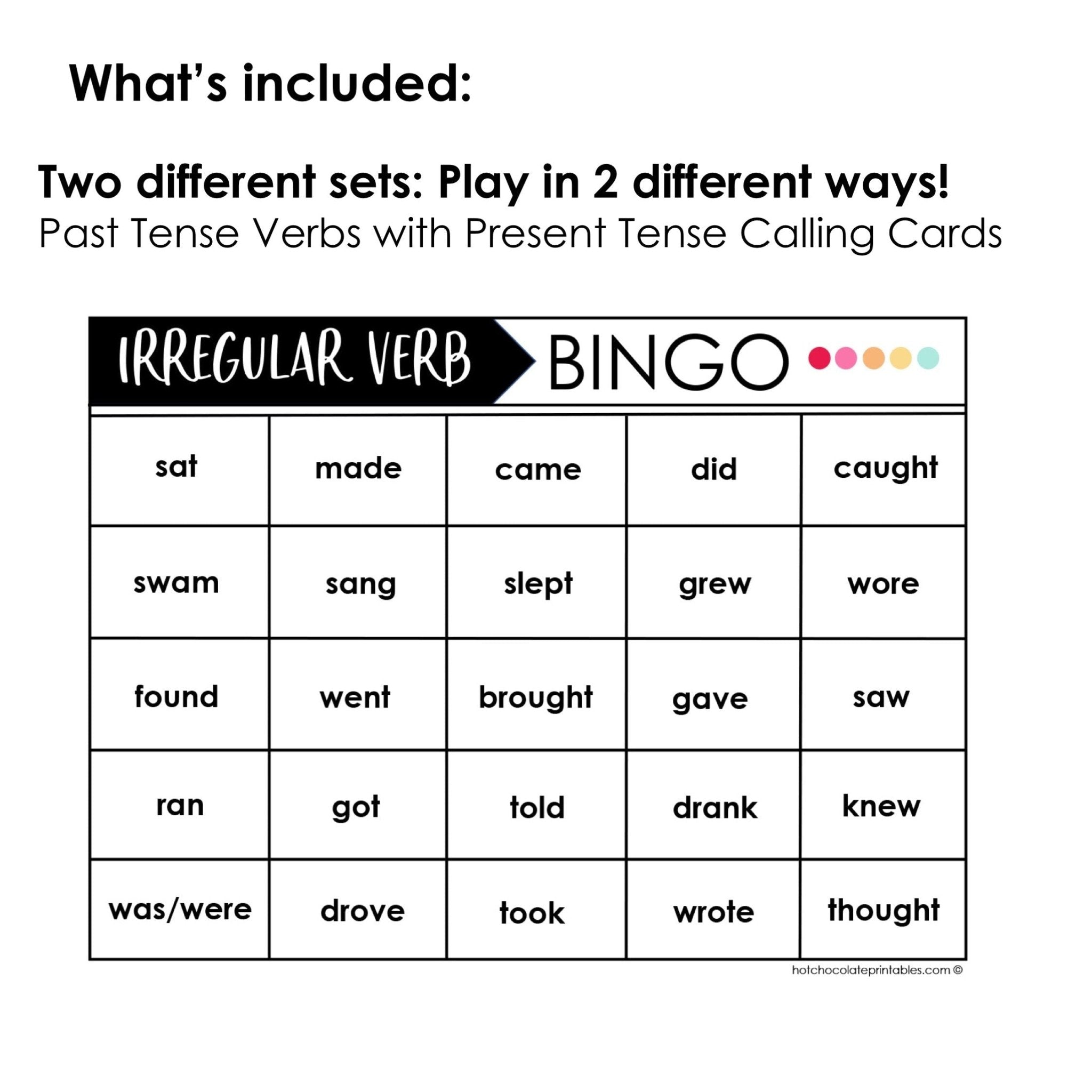 Irregular Verb BINGO Game: Past Simple – Hot Chocolate Teachables