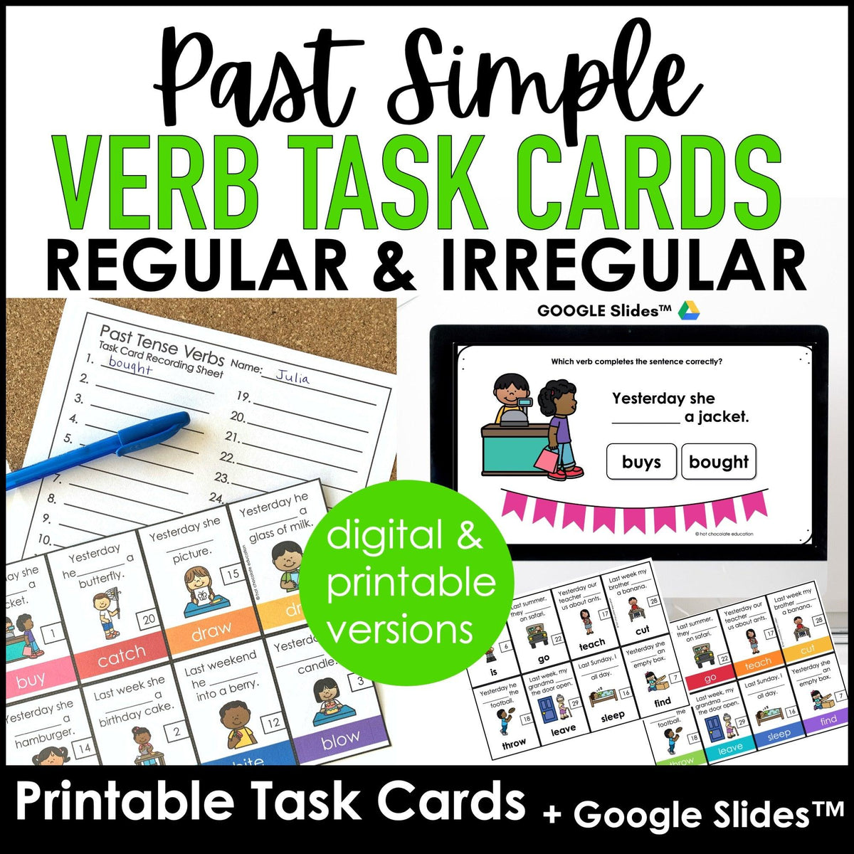 Irregular Verb Task Cards : Past Simple – Hot Chocolate Teachables