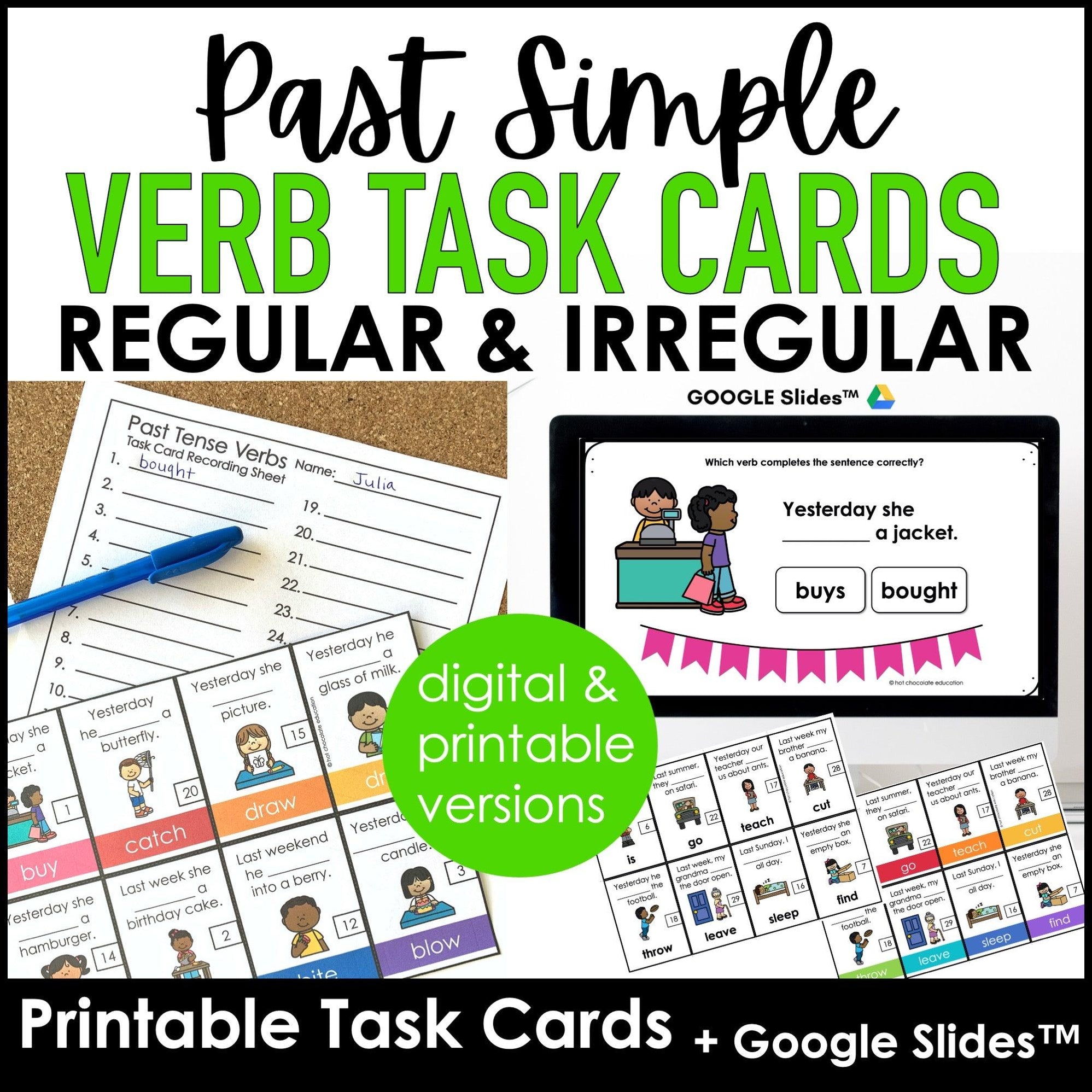 Irregular Verb Task Cards : Past Simple – Hot Chocolate Teachables