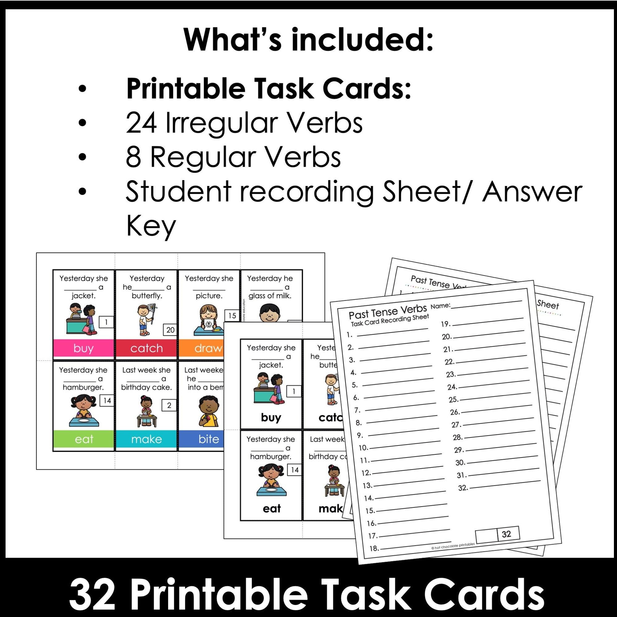Irregular Verb Task Cards : Past Simple – Hot Chocolate Teachables
