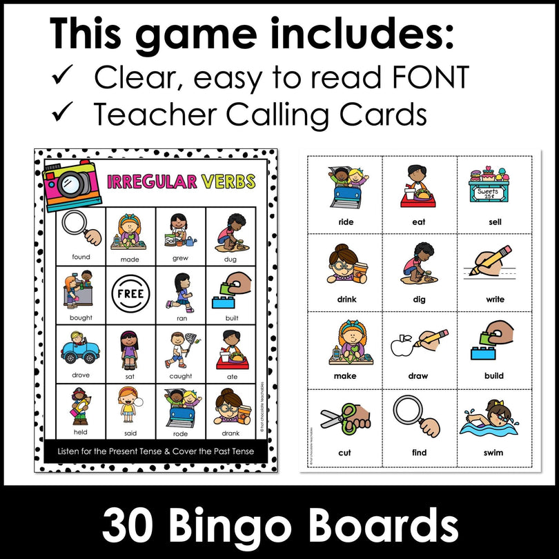 Irregular Verbs Bingo Game | Past Tense Verbs + Flashcards