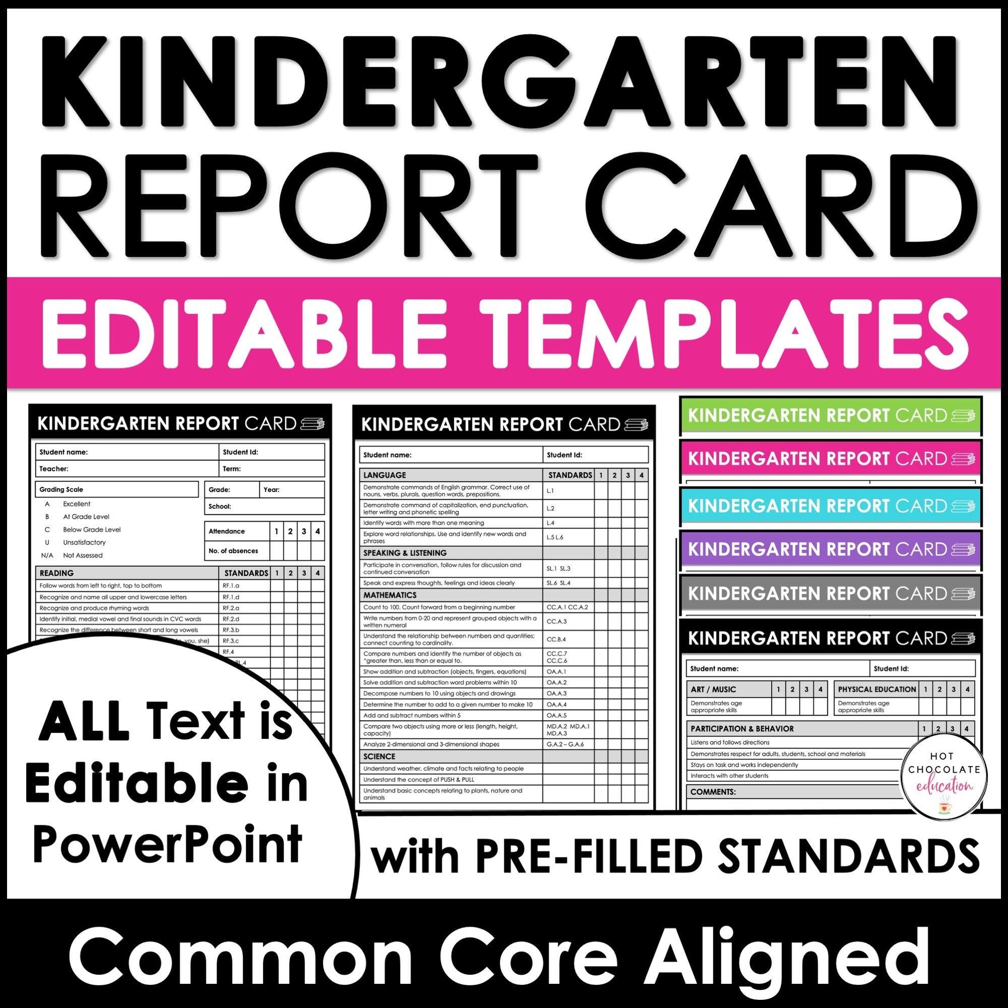 Kindergarten Editable Report Card Templates - Common Core – Hot ...