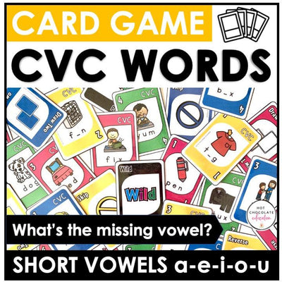 Literacy Card Game: CVC words Short A - E - I - O - U – Hot Chocolate ...