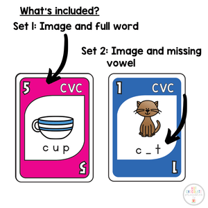 Literacy Card Game: CVC words Short A - E - I - O - U – Hot Chocolate ...