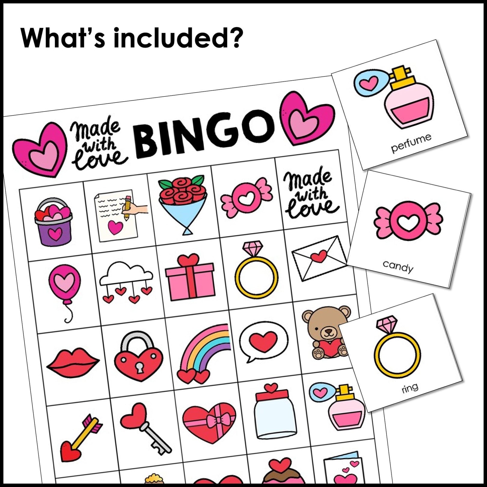 Valentine's Day Bingo Game - Vocabulary Building Bingo Cards