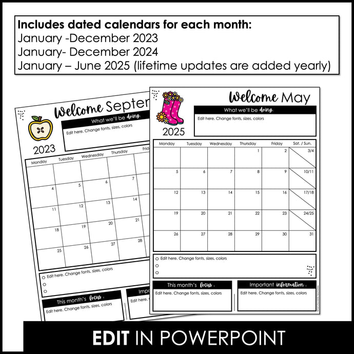 Monthly Calendar Template Pages - Editable in PowerPoint
