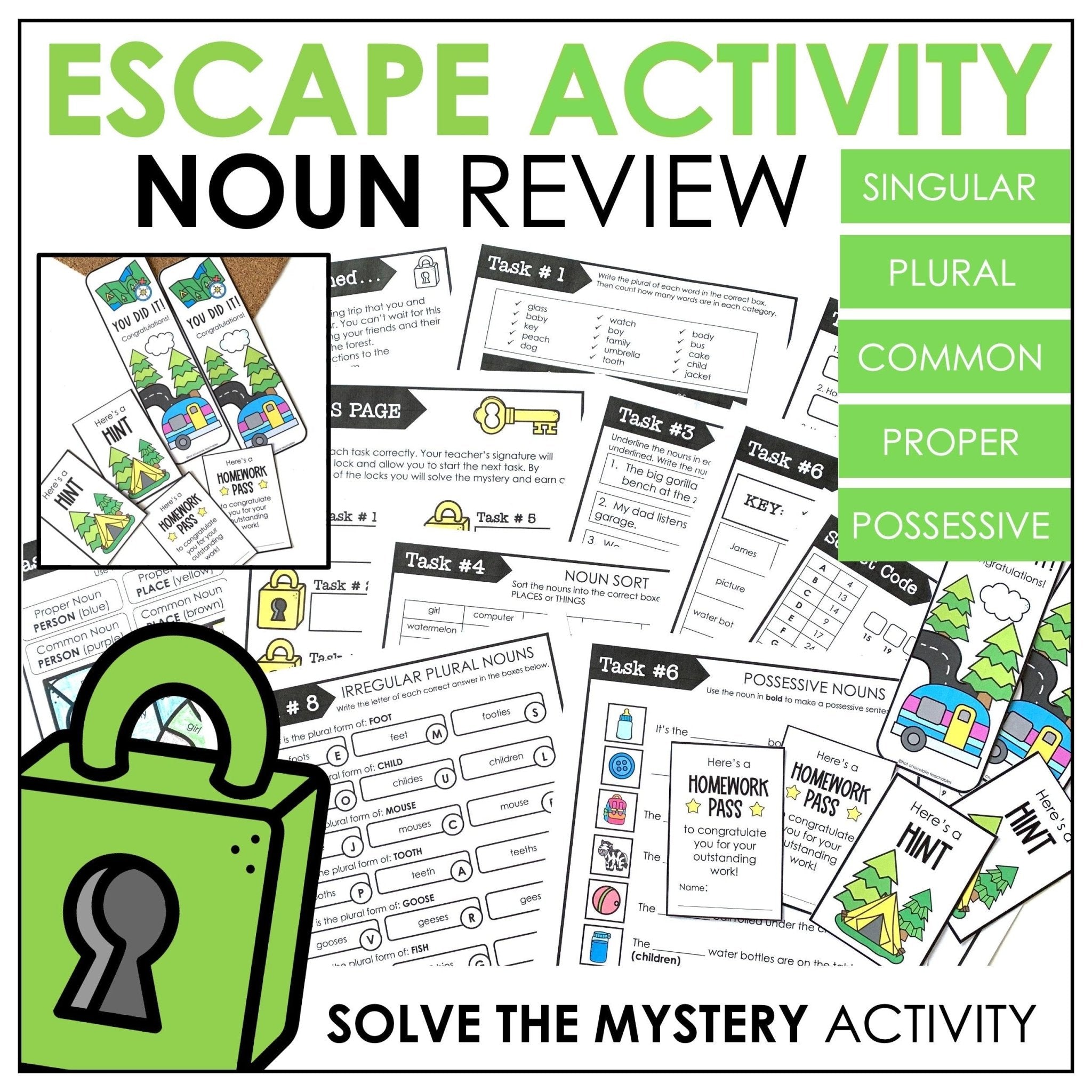 Noun Review Escape - ELL / EFL / ESL – Hot Chocolate Teachables