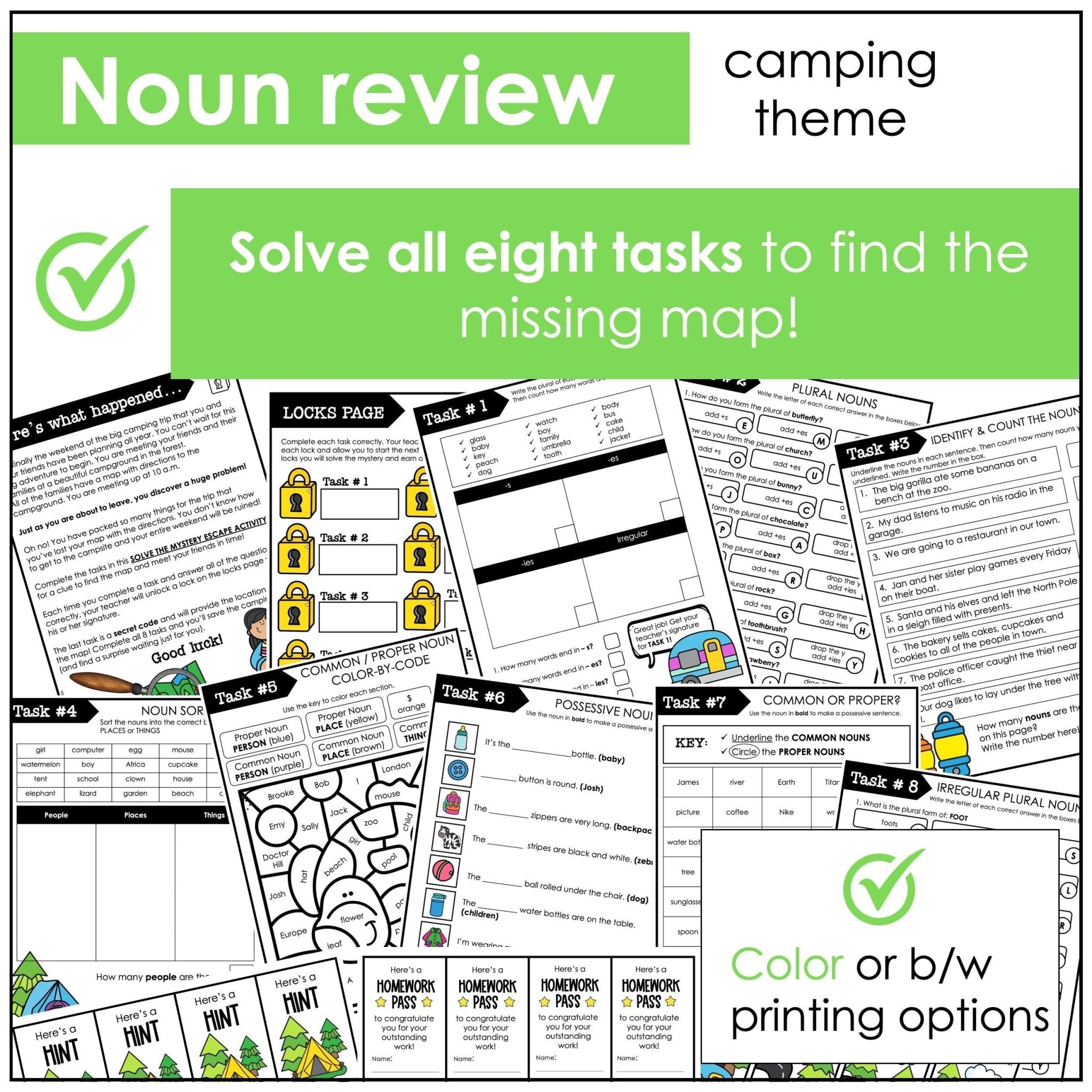 Noun Review Escape - ELL / EFL / ESL – Hot Chocolate Teachables