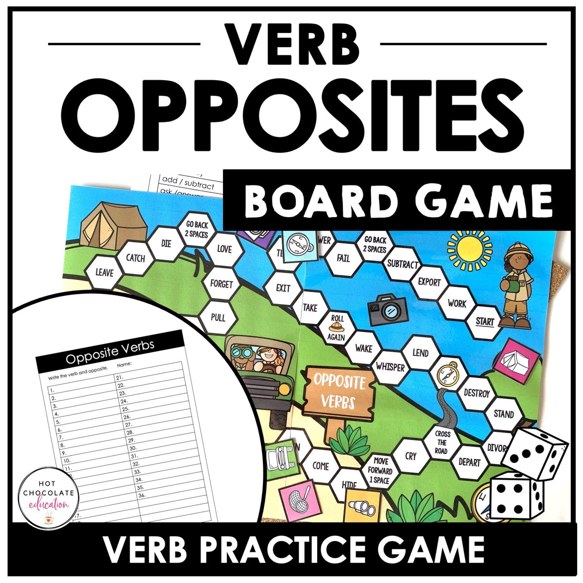Opposite Verbs Board Game - Verb Practice – Hot Chocolate Teachables