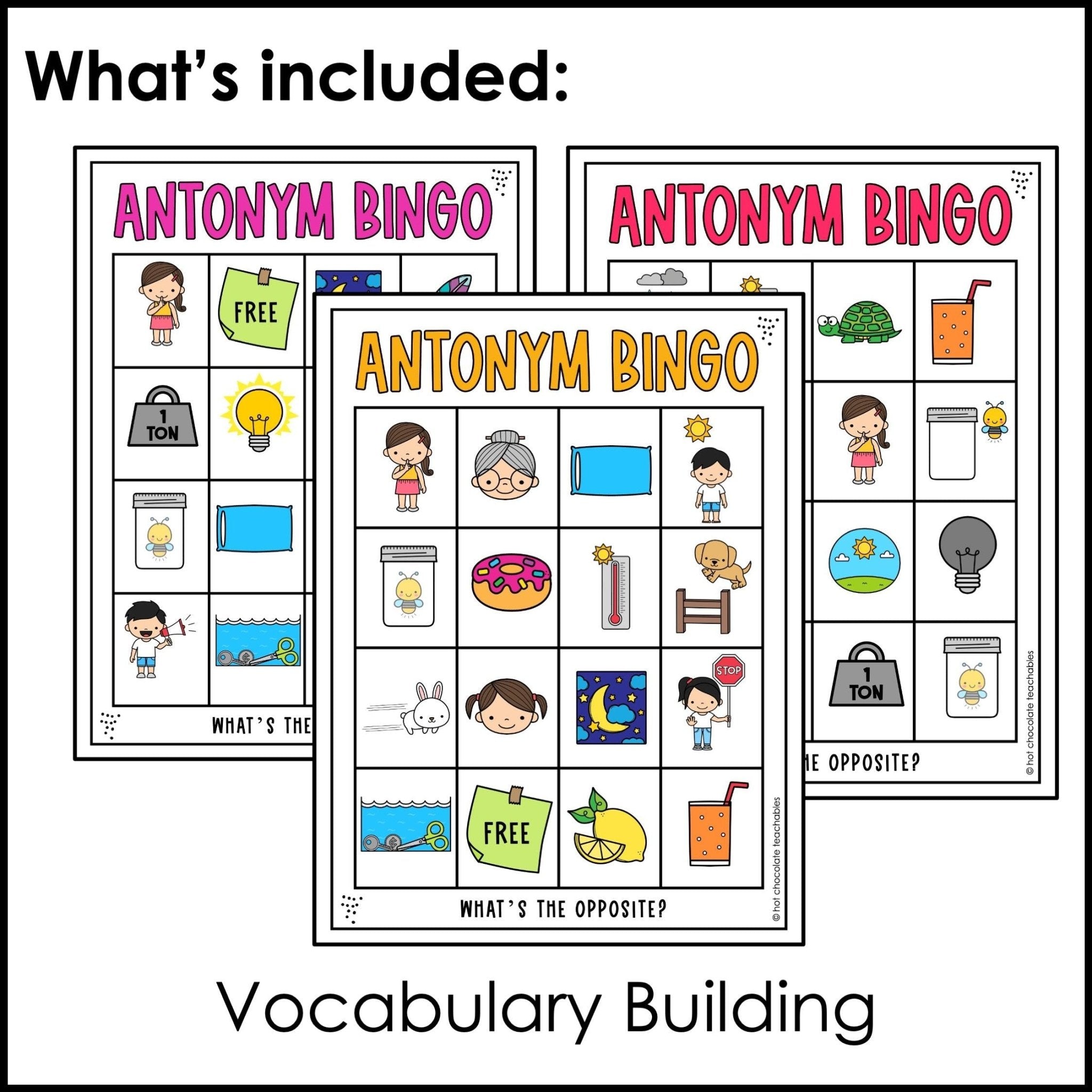 Opposite Words Printable Bingo Game - Antonyms – Hot Chocolate Teachables