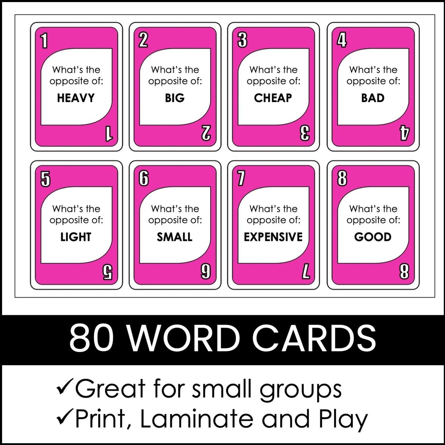 Opposites: Vocabulary UNO Inspired Card Game - Antonyms – Hot Chocolate ...