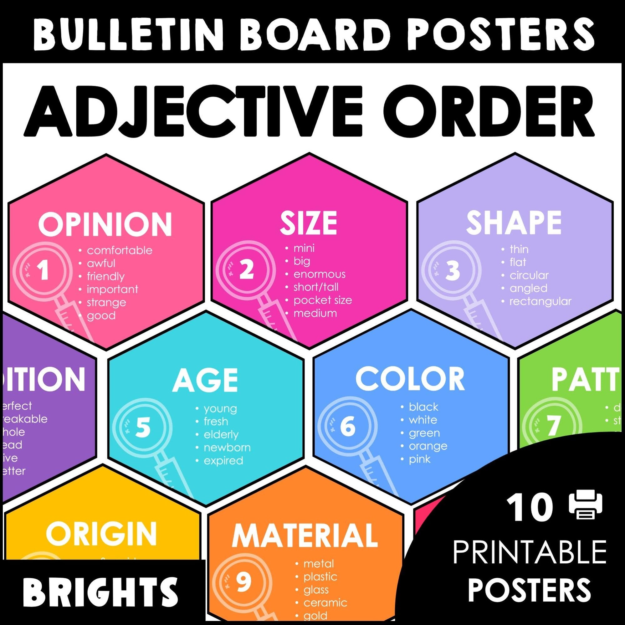 Adjective Ordering Posters | Printable Bulletin Board – Hot Chocolate ...