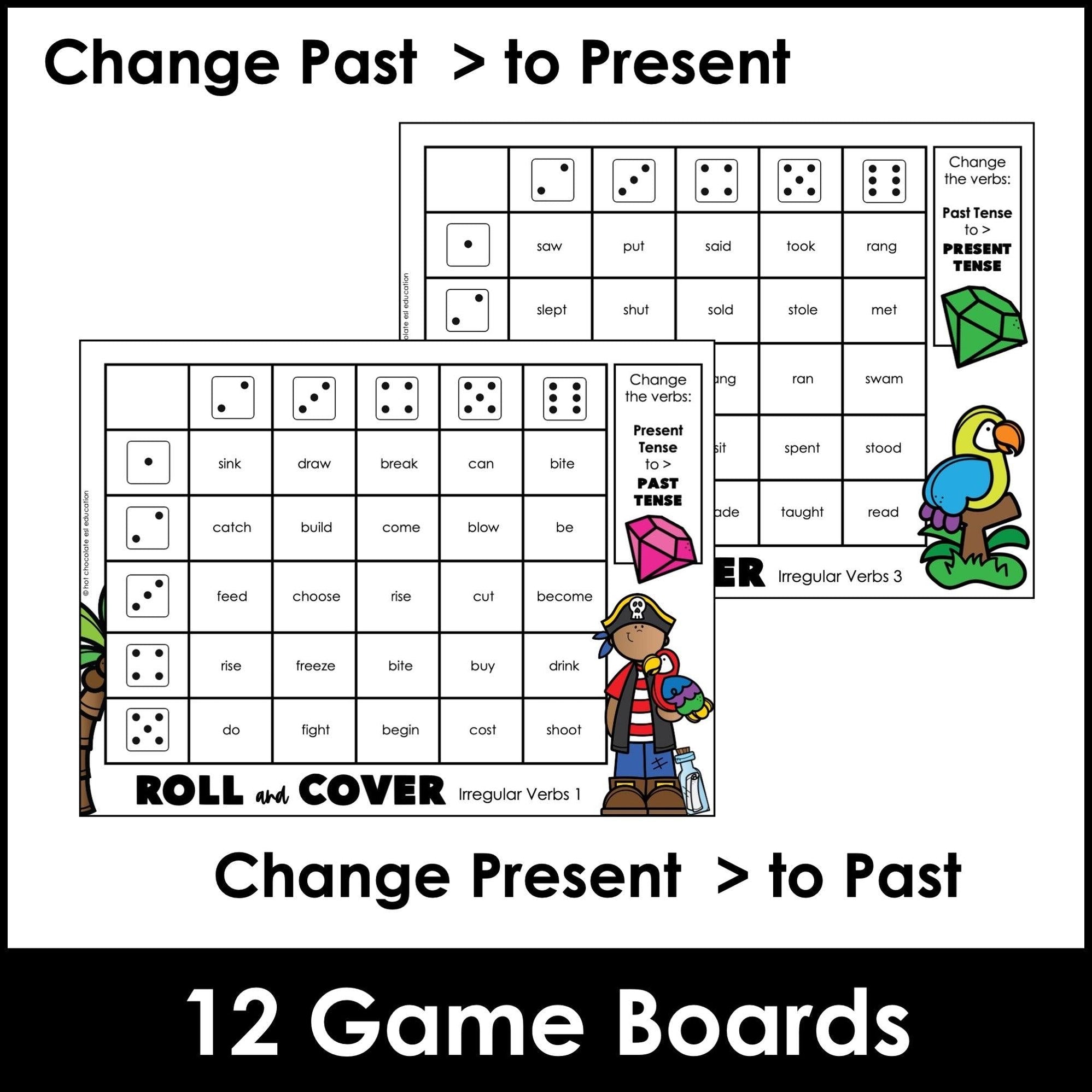 Past Tense Irregular Verbs Dice Games - Roll & Cover – Hot Chocolate ...