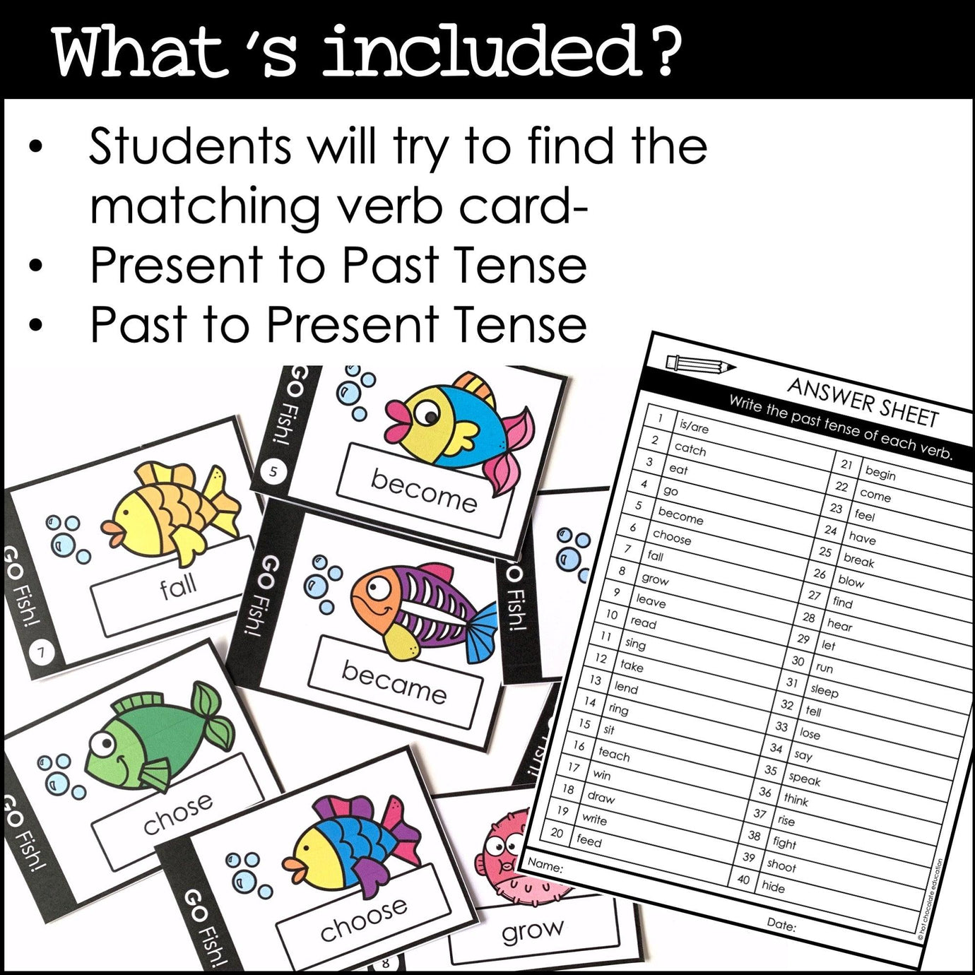 GO FISH Card Game: Past Tense Irregular Verbs
