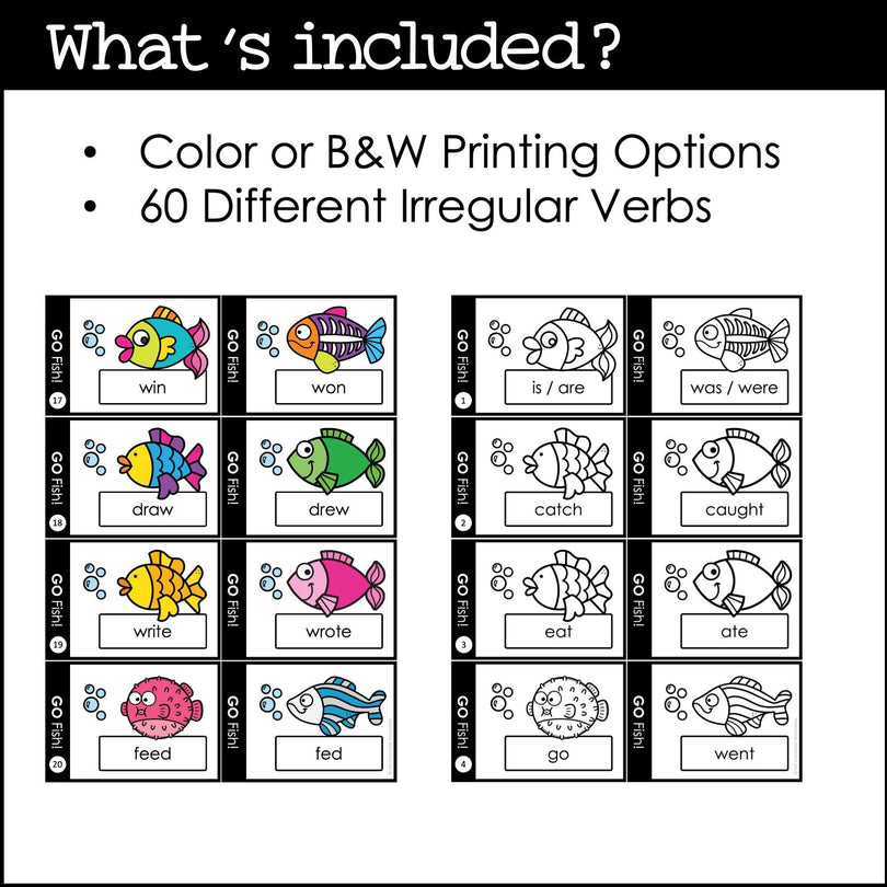 GO FISH Card Game: Past Tense Irregular Verbs